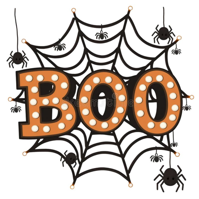 BOO in Bright, Bulb-lit Letters is Set Against a Backdrop of a Spider ...