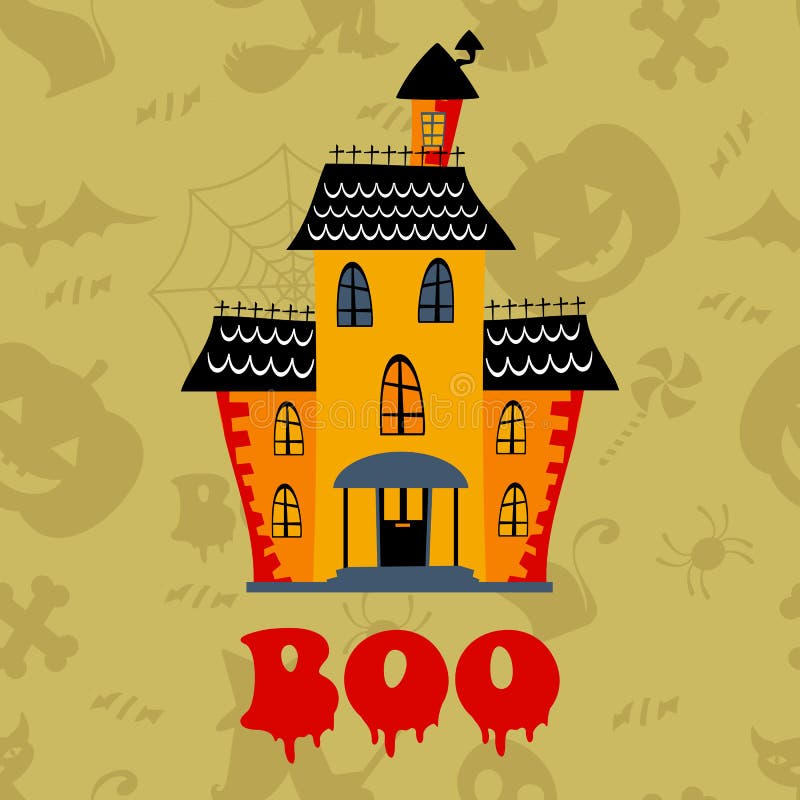 Boo Card with Haunted House Stock Vector - Illustration of grave, party ...