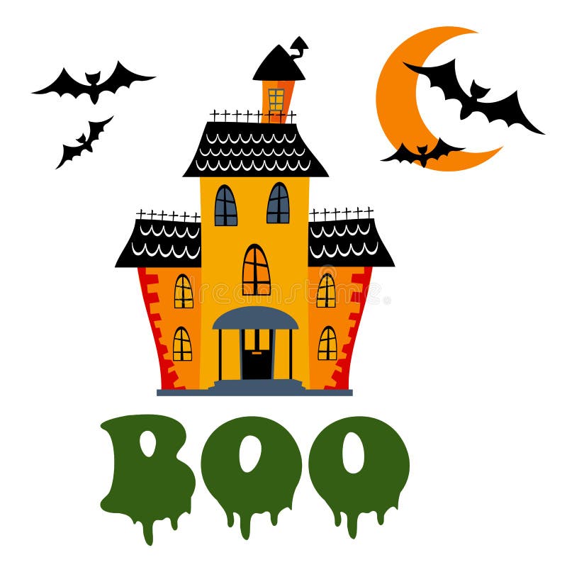 Boo Card with Haunted House. Stock Vector - Illustration of collection ...