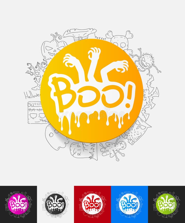 Boo Paper Sticker with Hand Drawn Elements Stock Vector - Illustration ...