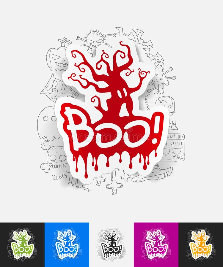 Boo Paper Sticker with Hand Drawn Elements Stock Vector - Illustration ...