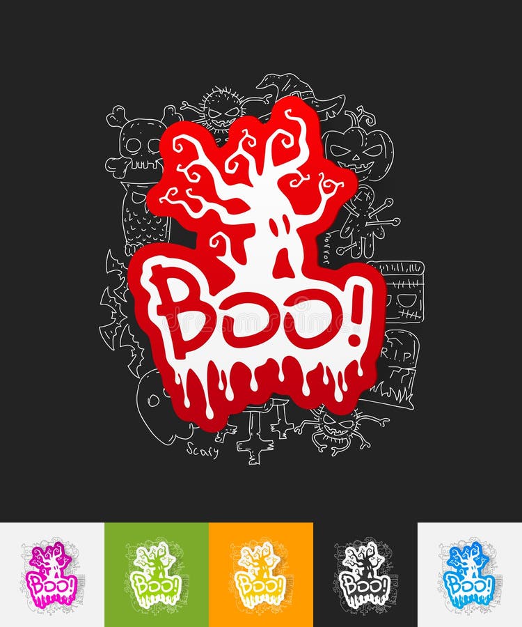 Boo Paper Sticker with Hand Drawn Elements Stock Vector - Illustration ...