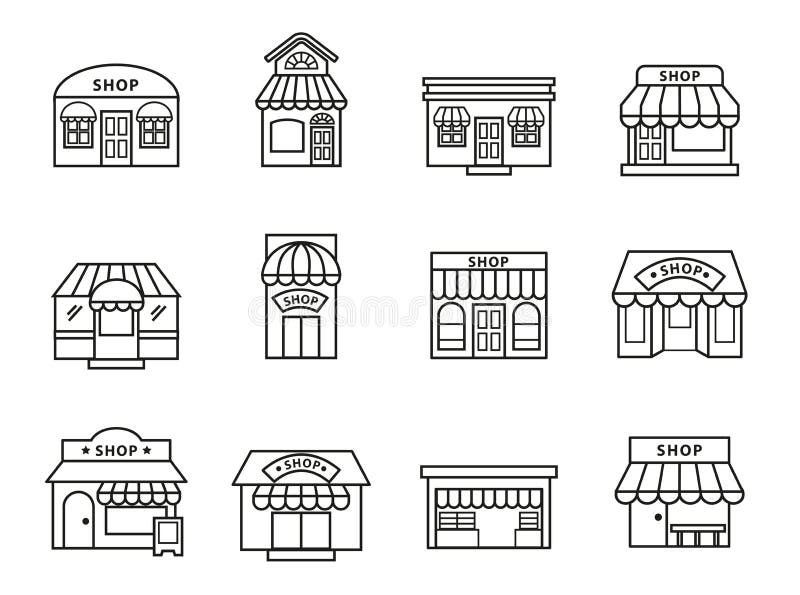 Shops and Stores Building Icon Set. Thin Line Style Stock Vector. Stock ...