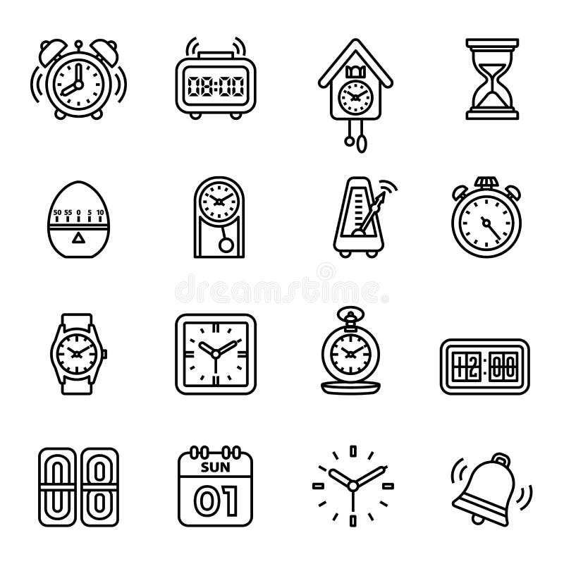 Time and Clock Icons Set. Thin Line Style Stock Vector Stock Vector ...
