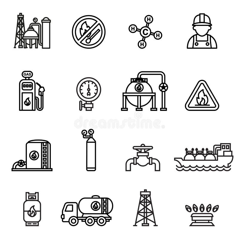 Gas Industry Extraction Production and Transportation Gas Icons Set ...