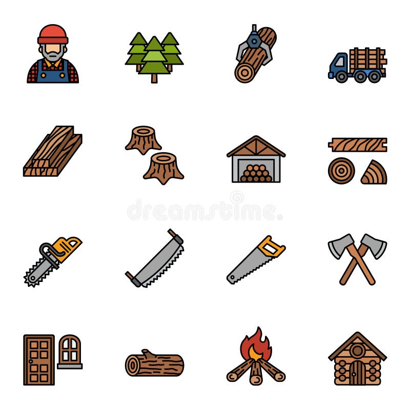 Carpenter Elements or Woodworker Icon Set 2 with White Background ...