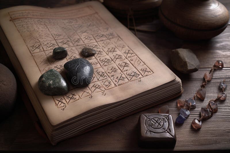 A Book with Ancient Runes and Comnemes Runes. the Concept of Mysticism ...