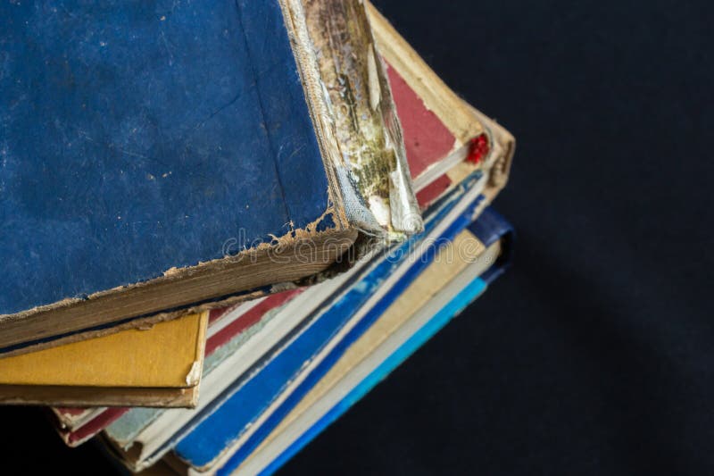 Book Background. Stack of Books in the Library. Old Yellow Pages of ...
