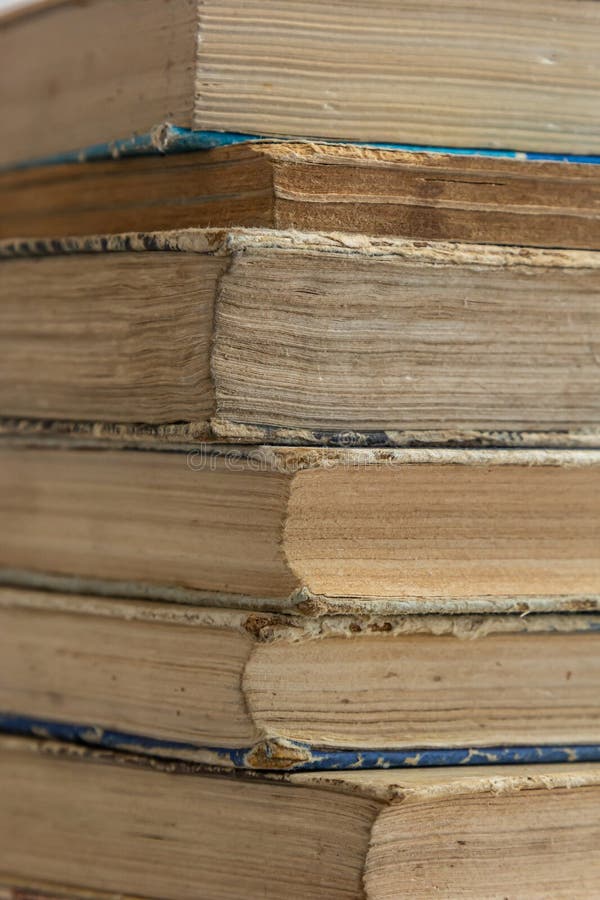 Book Background. Stack of Books in the Library. Old Yellow Pages of ...