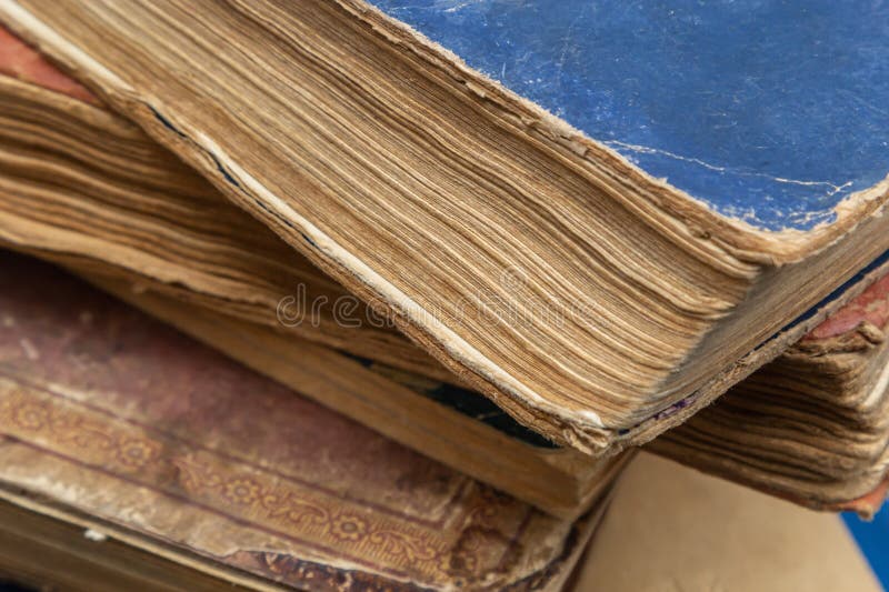 Book Background. Stack of Books in the Library. Old Yellow Pages of ...