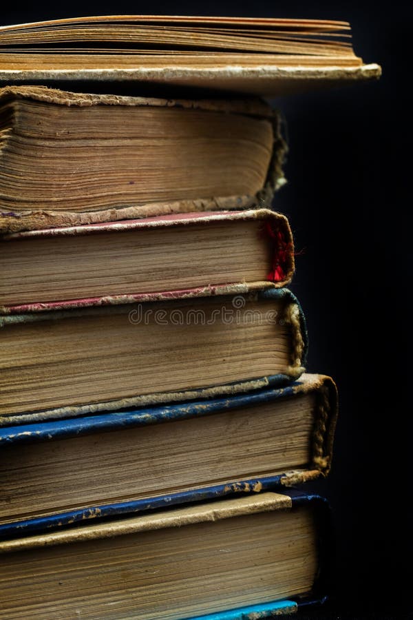 Book Background. Stack of Books in the Library. Old Yellow Pages of ...