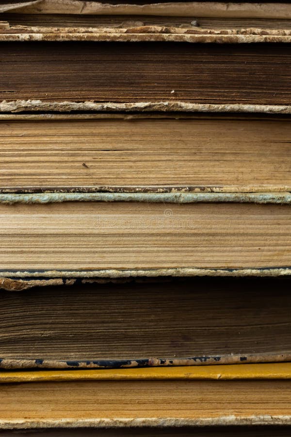 Book Background. Stack of Books in the Library. Old Yellow Pages of ...