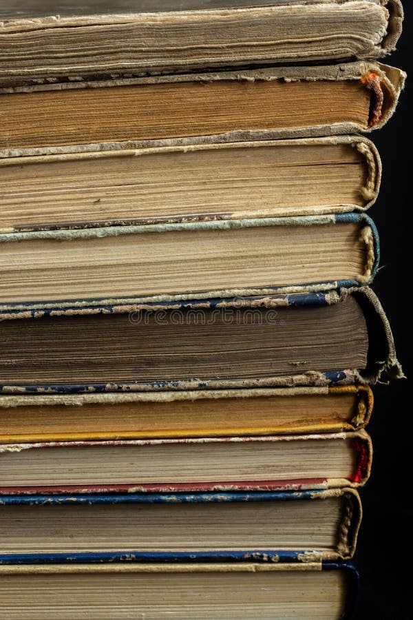 Book Background. Stack of Books in the Library. Old Yellow Pages of ...