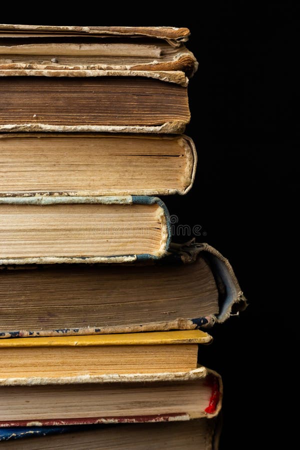 Book Background. Stack of Books in the Library. Old Yellow Pages of ...