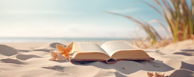Book on the Beach. Relaxation and Well-being by the Sea. Generative Ai ...