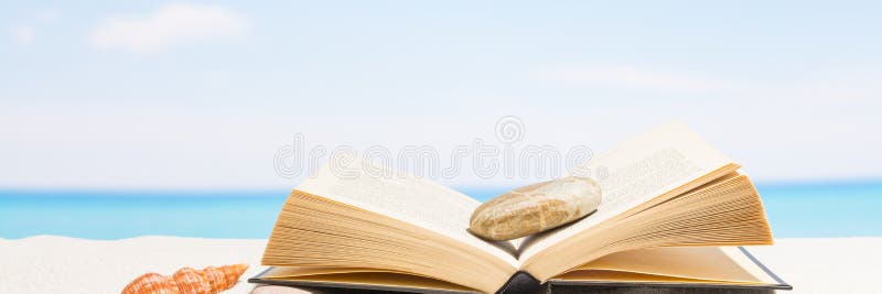 Book on the Beach with White Sand. Background for Banner Stock Image ...