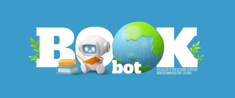 Book Bot Typography 3D Vector Banner Design, Books, AI Assistance Robot Chat Bot and Earth ...