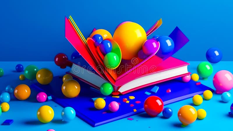 Book with Bunch of Balls on Top of it Next To Pile of Books Stock ...