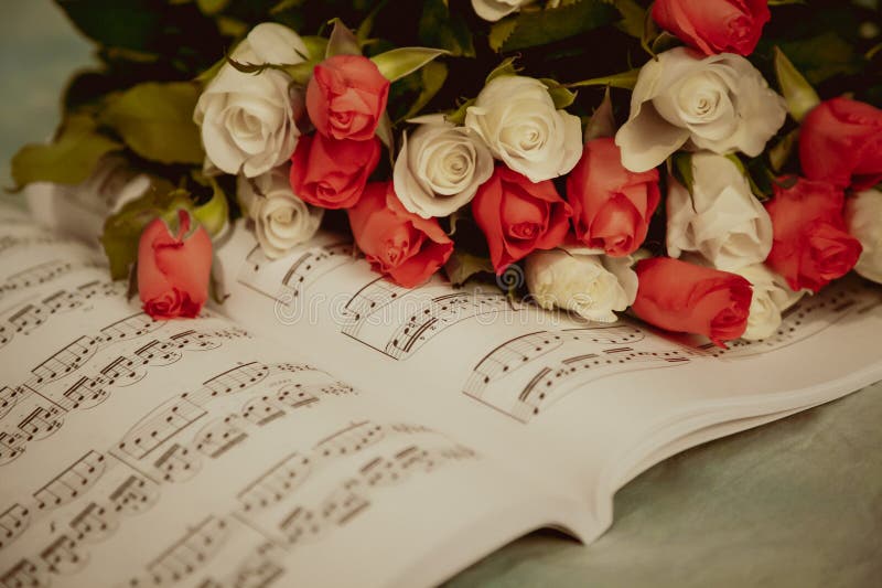 An Open Notebook with Notes a Bouquet of Roses Lies Stock Image - Image ...