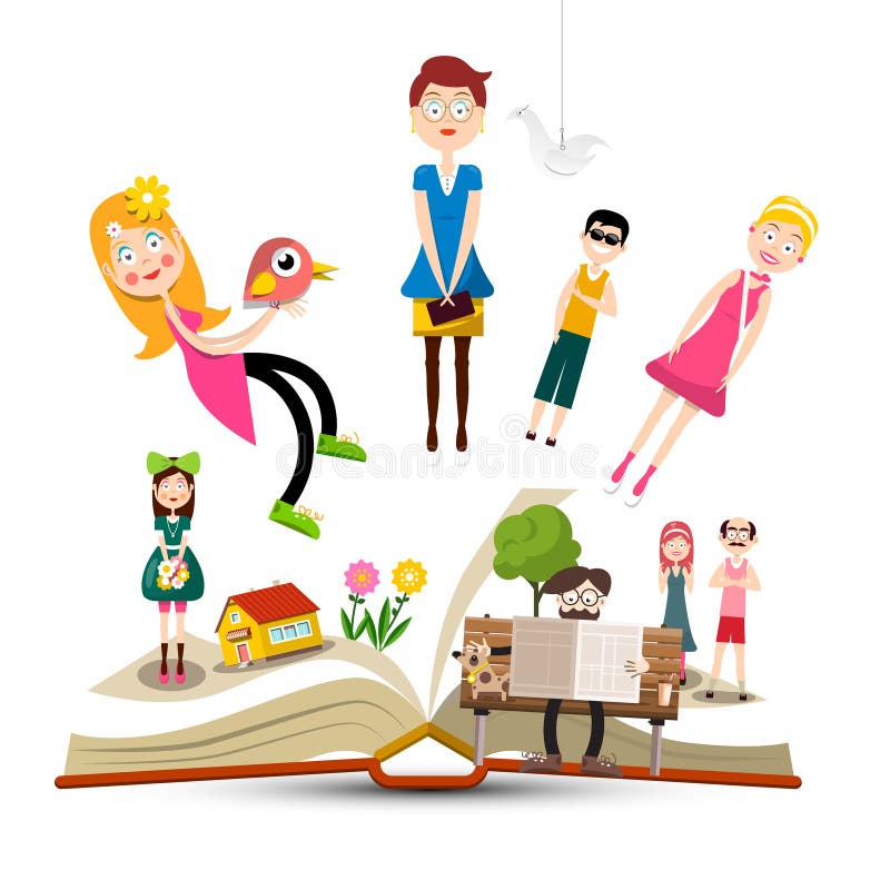 Book with Characters - People Vector Reading Books Concept Stock Vector ...