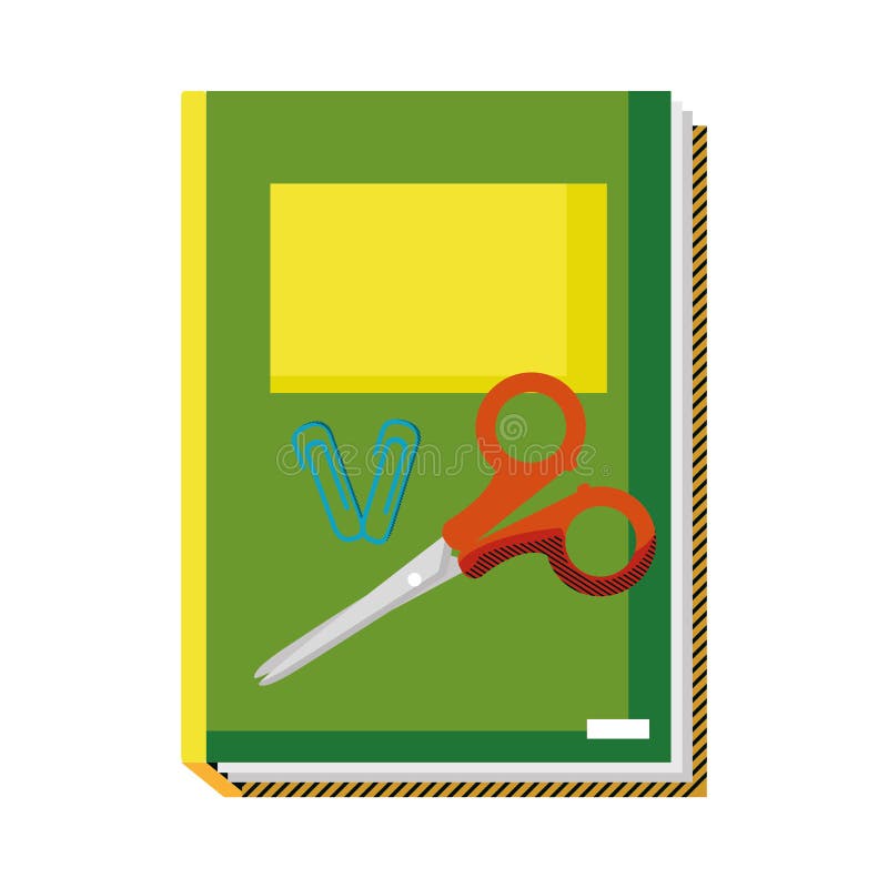 Book with Clips and Scissors School Tools Stock Vector - Illustration ...