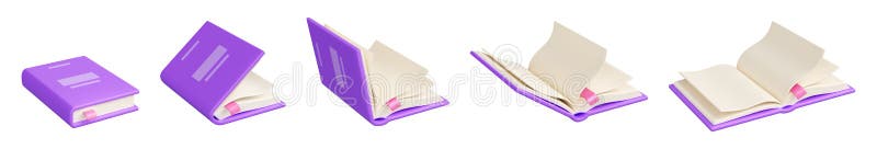 Book Closed and Open. 3d Render Illustration Set of Animation Steps of ...