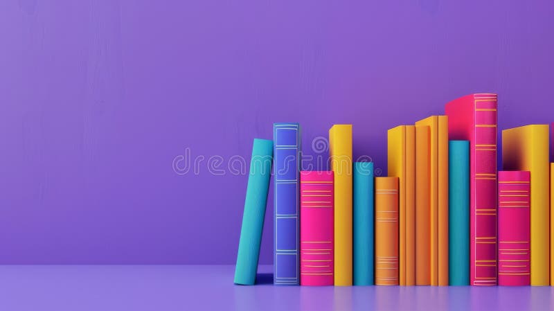 Book Collection in 3D on a Purple Background Stock Illustration ...
