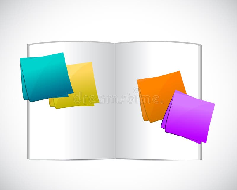 Book with Post it Stickers As Bookmarks Stock Vector - Illustration of ...