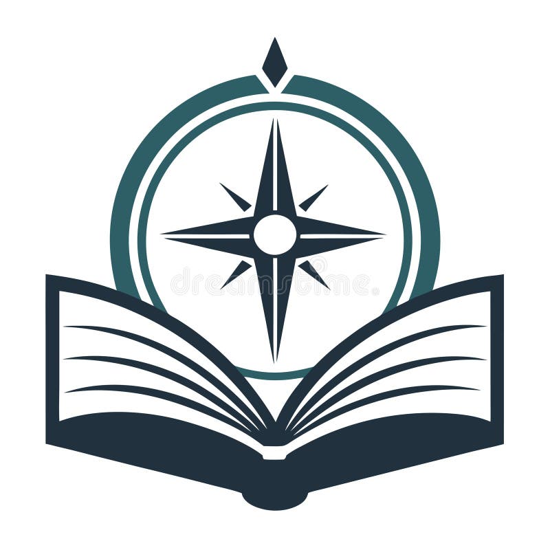 Book with Compass Rose Icon, Representing Education, Knowledge ...