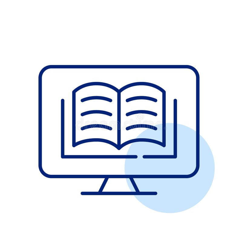 Book on Computer Monitor. E-library Access, Virtual Learning and ...