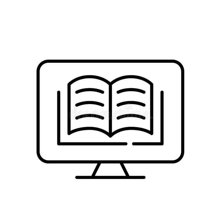 Book on Computer Monitor. E-library Access, Virtual Learning and ...