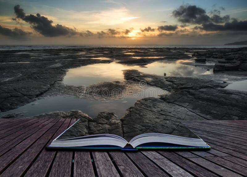 Book Concept Beautiful Seascape at Sunset with Dramatic Clouds L Stock ...
