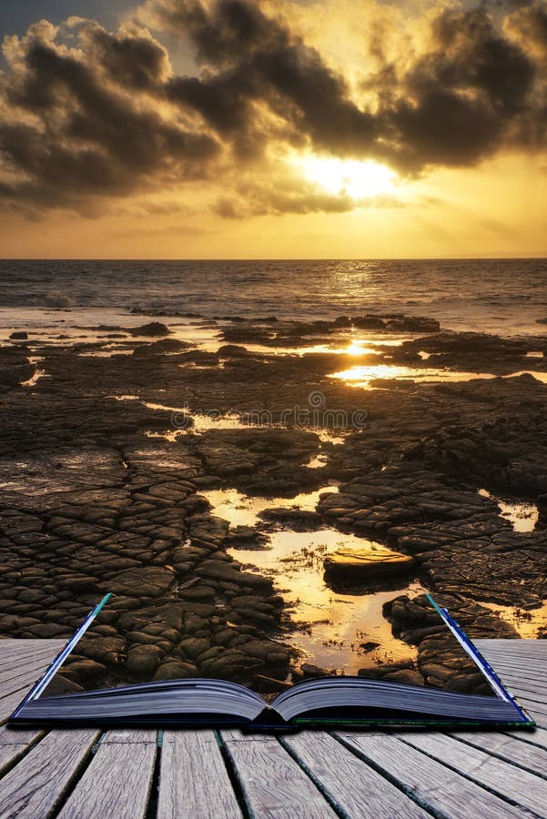 Book Concept Beautiful Seascape at Sunset with Dramatic Clouds L Stock ...