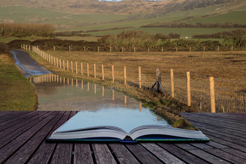 Book Concept Concept Landscape Young Boy Walking through Field a Stock ...