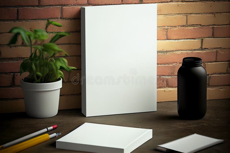 Book Cover Blank White Vertical Design Template on a Table, Room ...