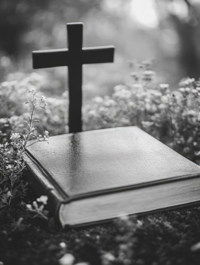 Book with Cross on Grass stock photo. Image of peaceful - 376280856