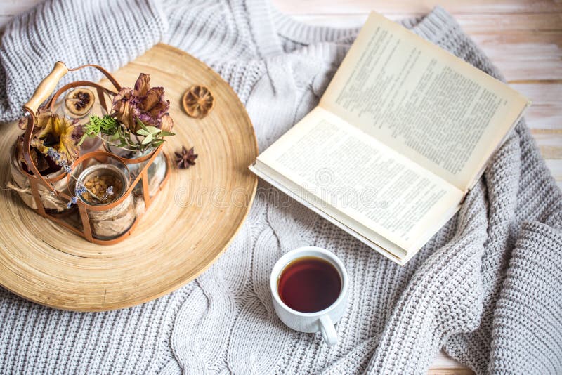 Book with a Cup of Coffee on the Bed in the Home Interior Stock Image ...