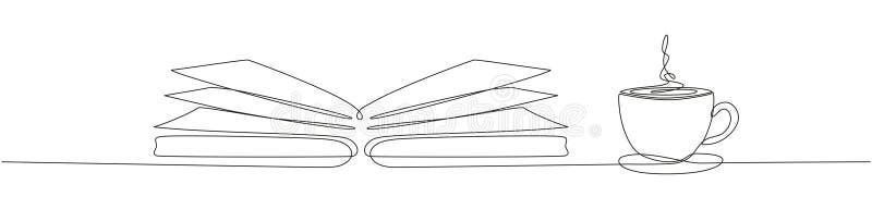 Book with Cup of Coffee Continuous One Line Art Drawing. Stock Vector ...