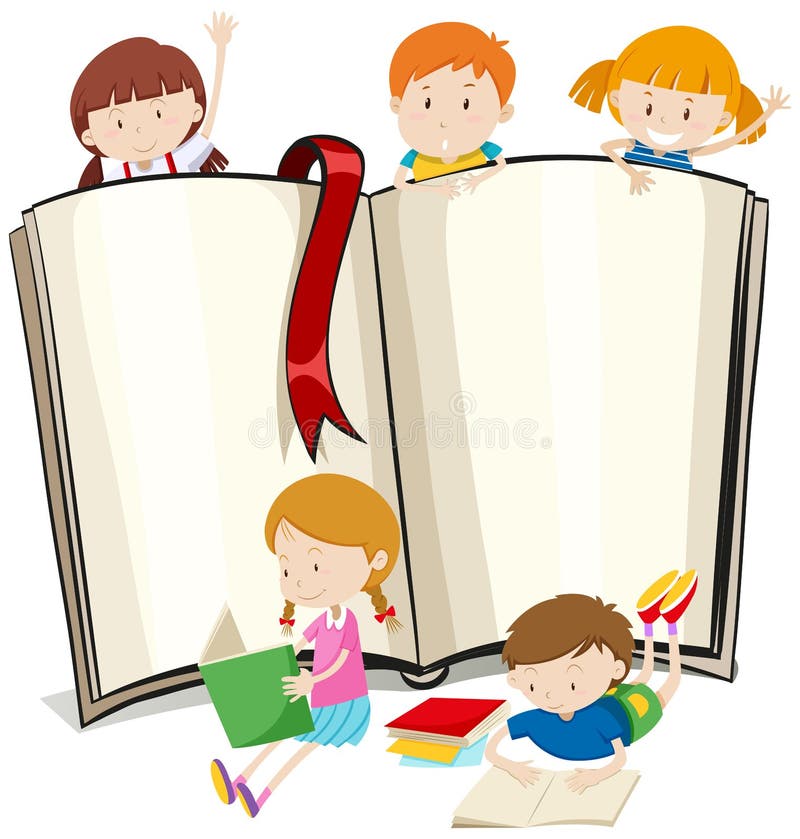 Book Design with Children Reading Books Stock Vector - Illustration of ...