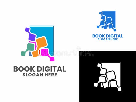Book Digital Logo Design Vector Template. E Book Logo Template Stock ...