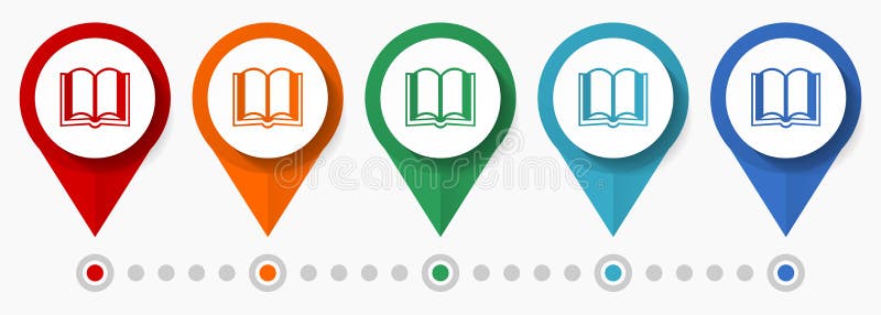 Book, Education Concept Vector Icon Set, Flat Design Pointers ...
