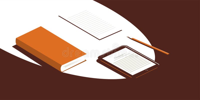 Book and Electronic Device for Reading Books on the Table. Next To a ...