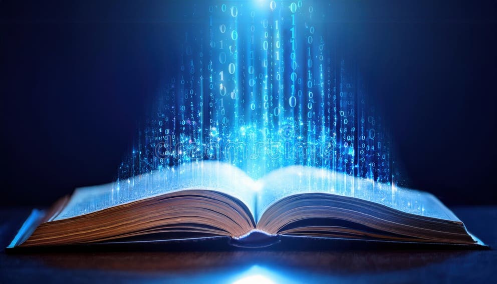 A Book Emitting Streams of Binary Code into a Glowing Aura Symbolizing ...