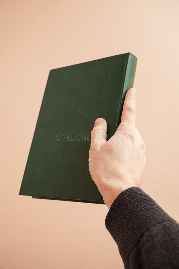 Book with Empty Dark Green Leather Cover in Hand Stock Photo - Image of ...