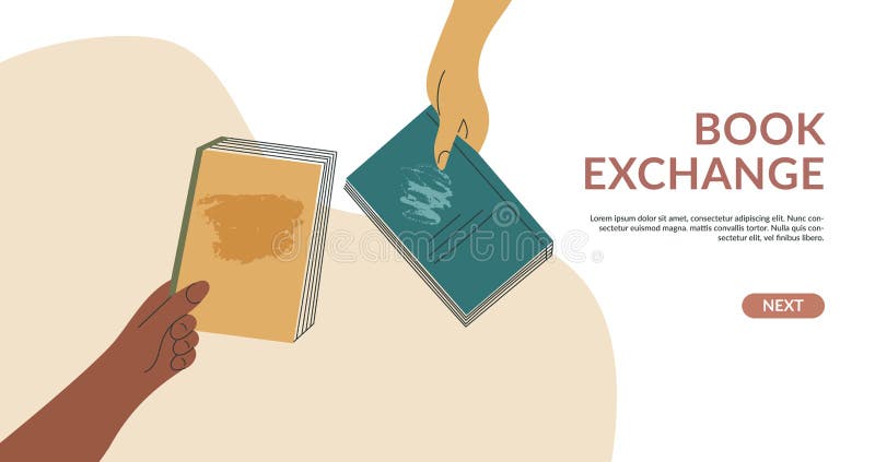 Book Exchange Landing Page Template or Bookcrossing Vector Illustration ...