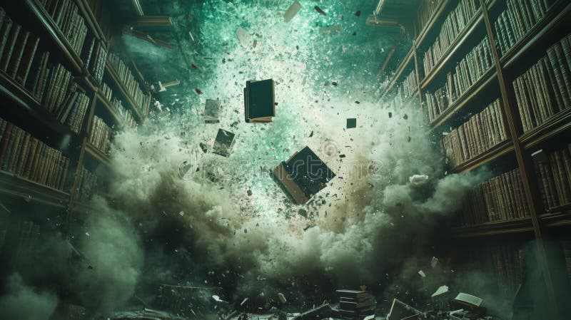 A Book Exploded in the Library, Sending Shards of Pages and Books ...