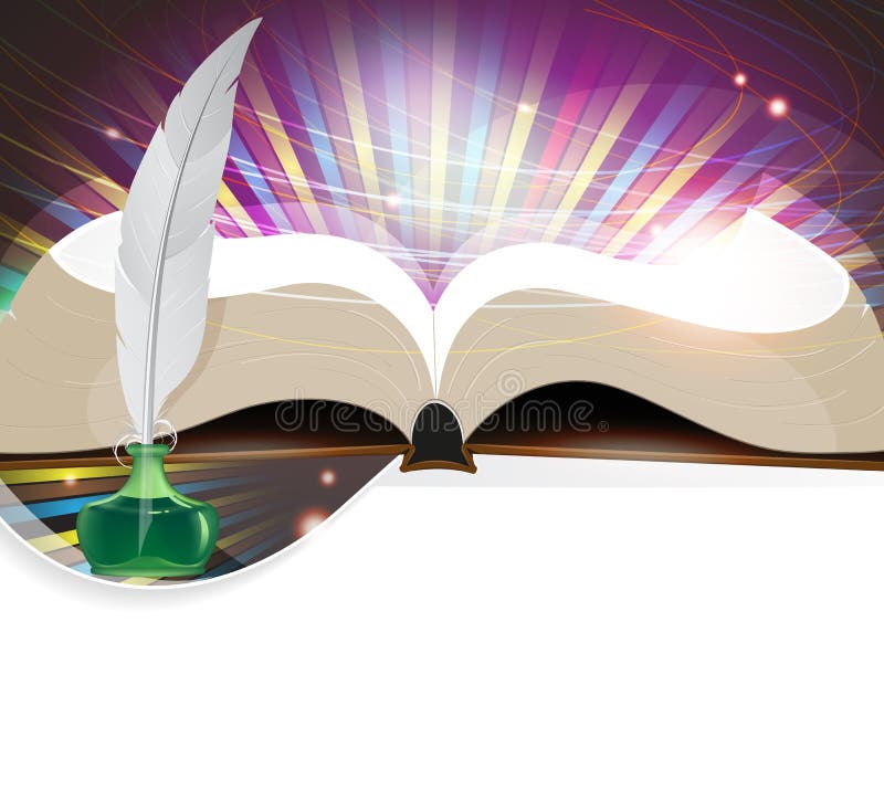 Book, Feather and Floral Silhouettes Stock Vector - Illustration of ...