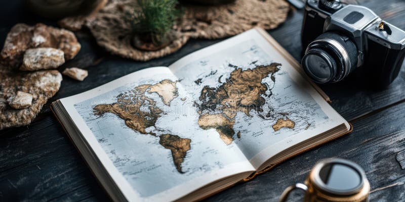 A Book Featuring a Map Alongside a Camera Captures the Essence of ...