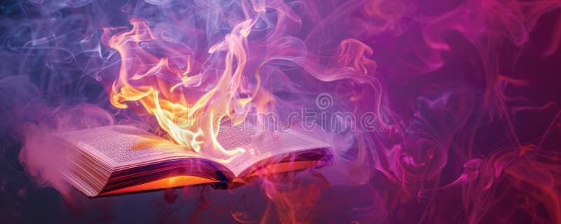 A Book on Fire with Bright Flames and Thick Smoke, Set Against a ...
