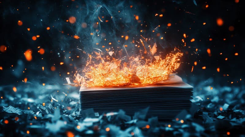 Book with Flames on Top Creating a Dramatic and Intense Visual ...